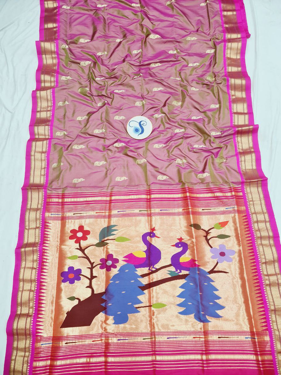 Fancy pallu Paithani Chop Border- 100 % Natural Silk & Handmade saree ...