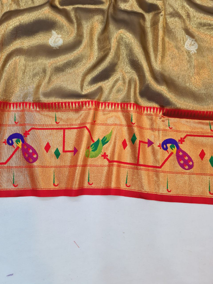 Mor Popat Tissue Paithani Saree- VV3 F – Shankari Paithani