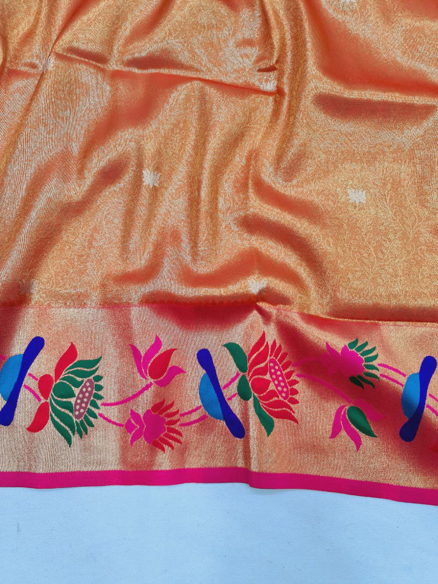 Lotus Border Tissue Paithani Saree- VV4 A – Shankari Paithani