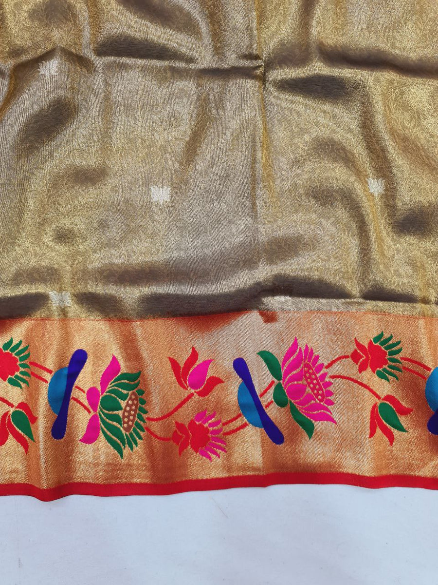 Lotus Border Tissue Paithani Saree- VV4 B – Shankari Paithani