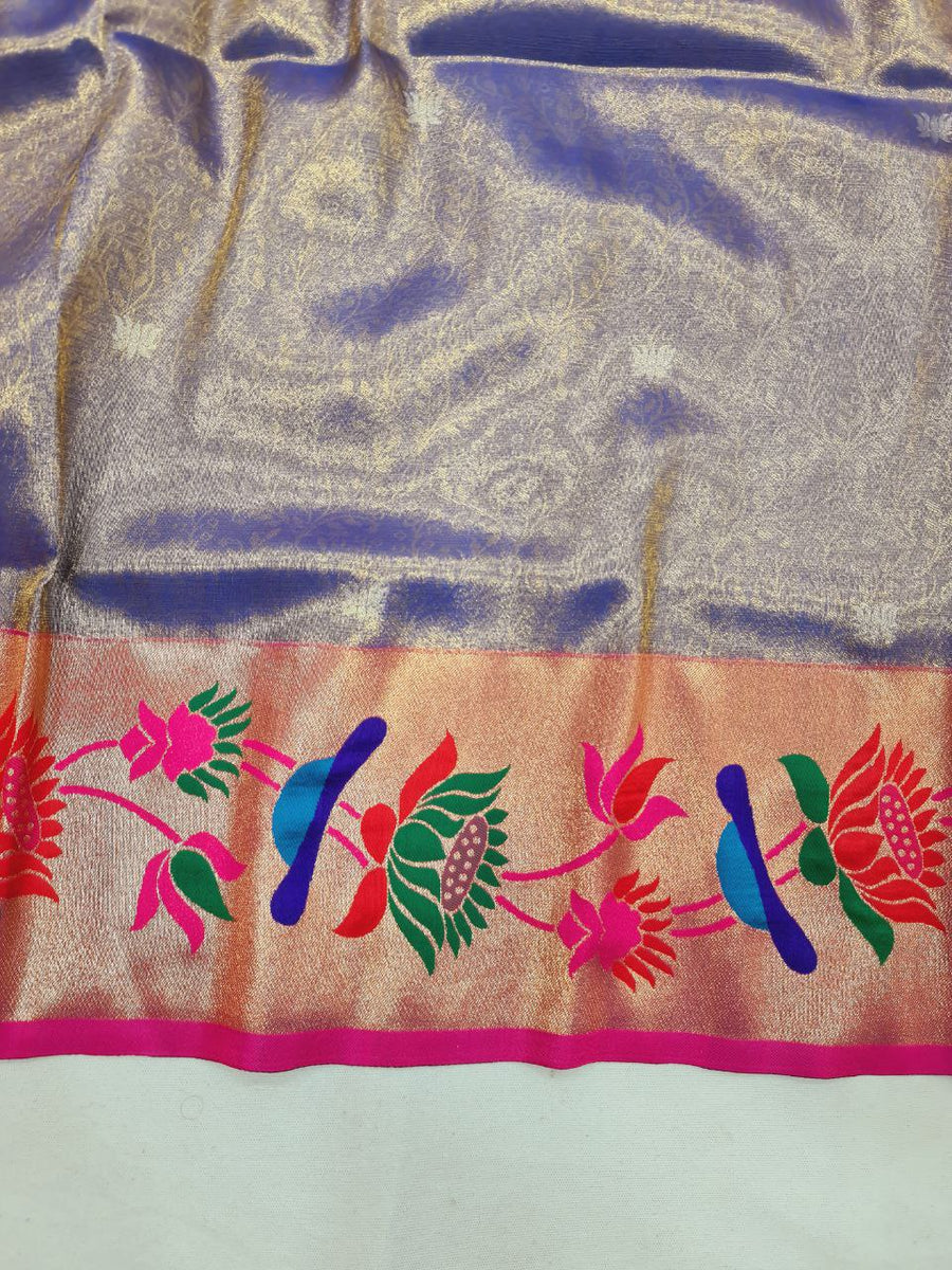 Lotus Border Tissue Paithani Saree- VV4 C – Shankari Paithani