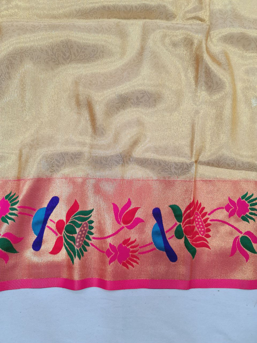 Lotus Border Tissue Paithani Saree- VV4 D – Shankari Paithani