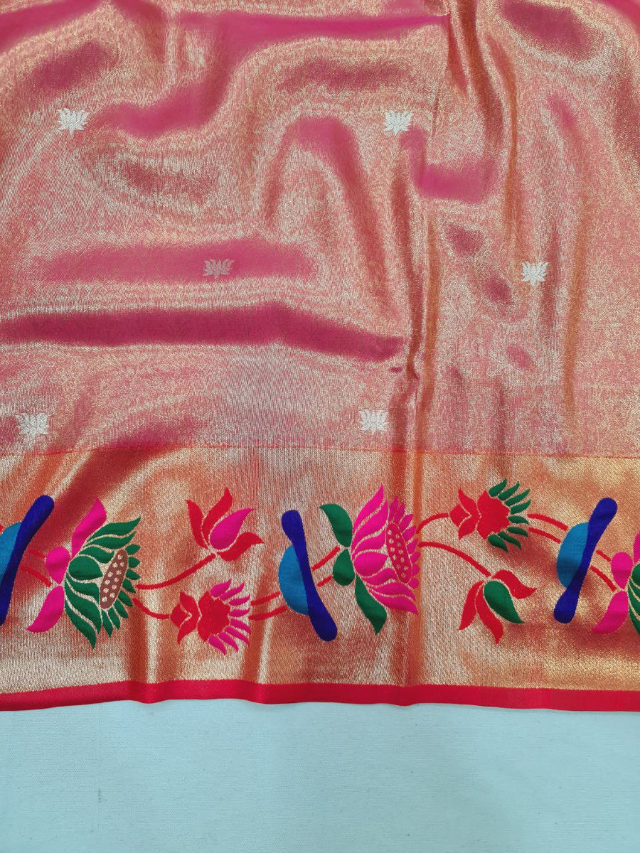 Lotus Border Tissue Paithani Saree- VV4 E – Shankari Paithani