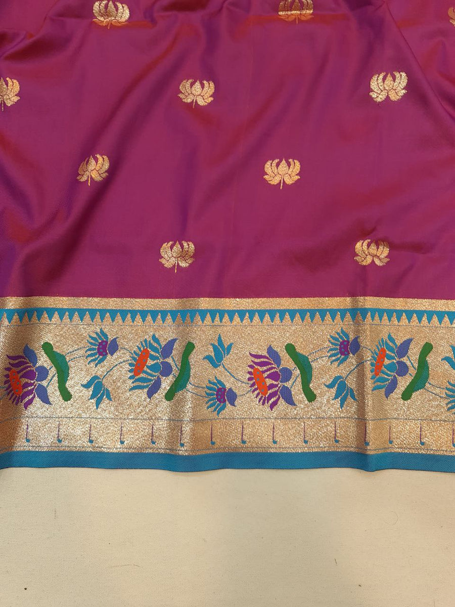 Lotus Border Paithani Saree- VV5 F – Shankari Paithani