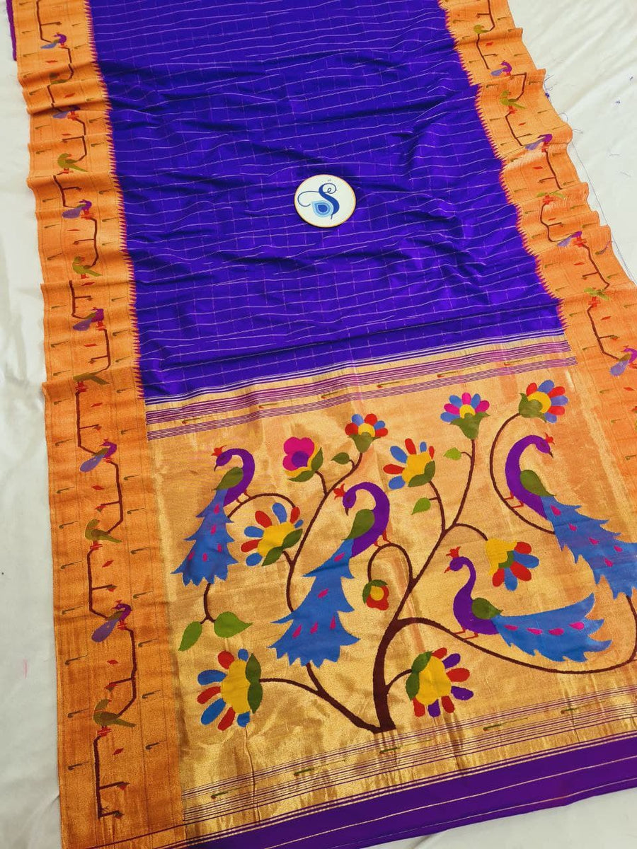 Mor Popat Brocket Paithani Sarees With Blouse Piece - 100 % Natural Si ...