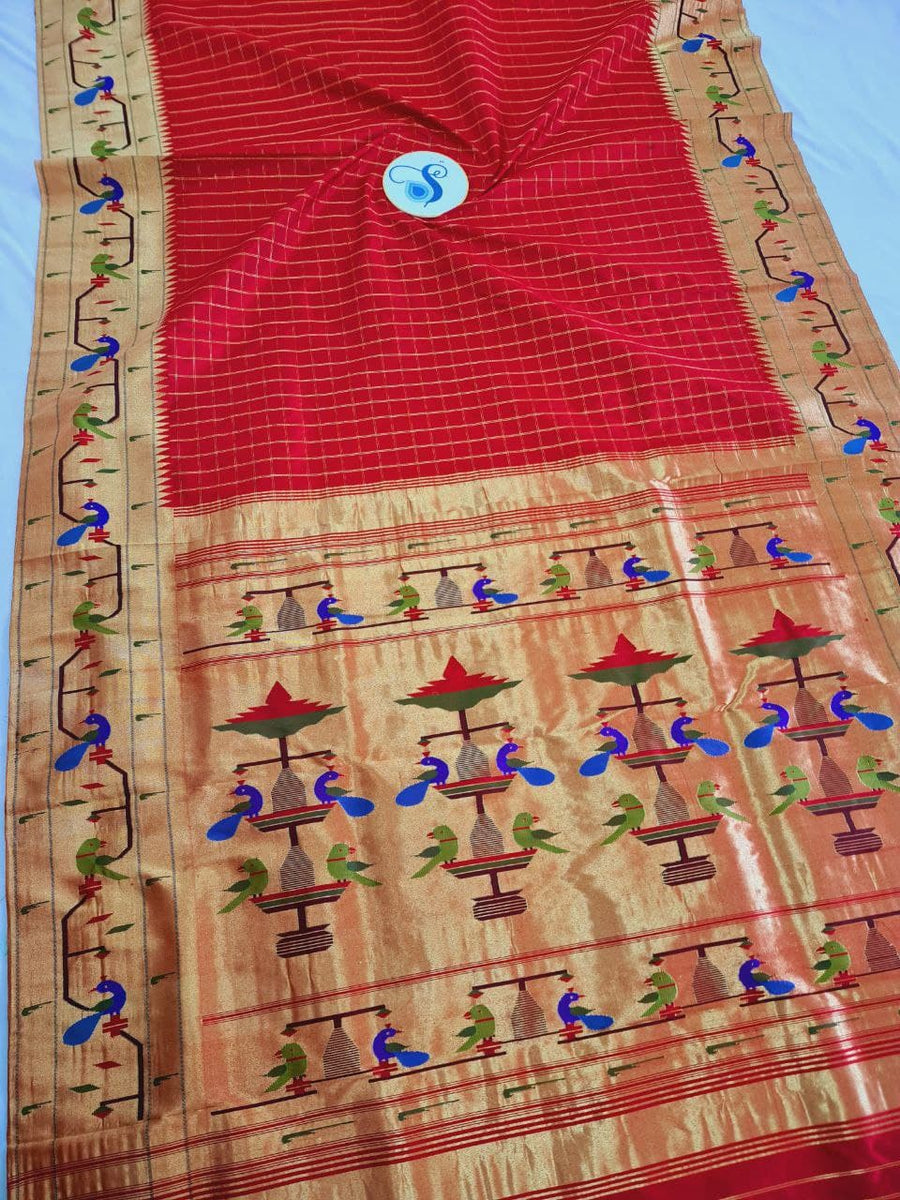 Mor Popat Brocket Paithani Sarees With Blouse Piece - 100 % Natural Si ...