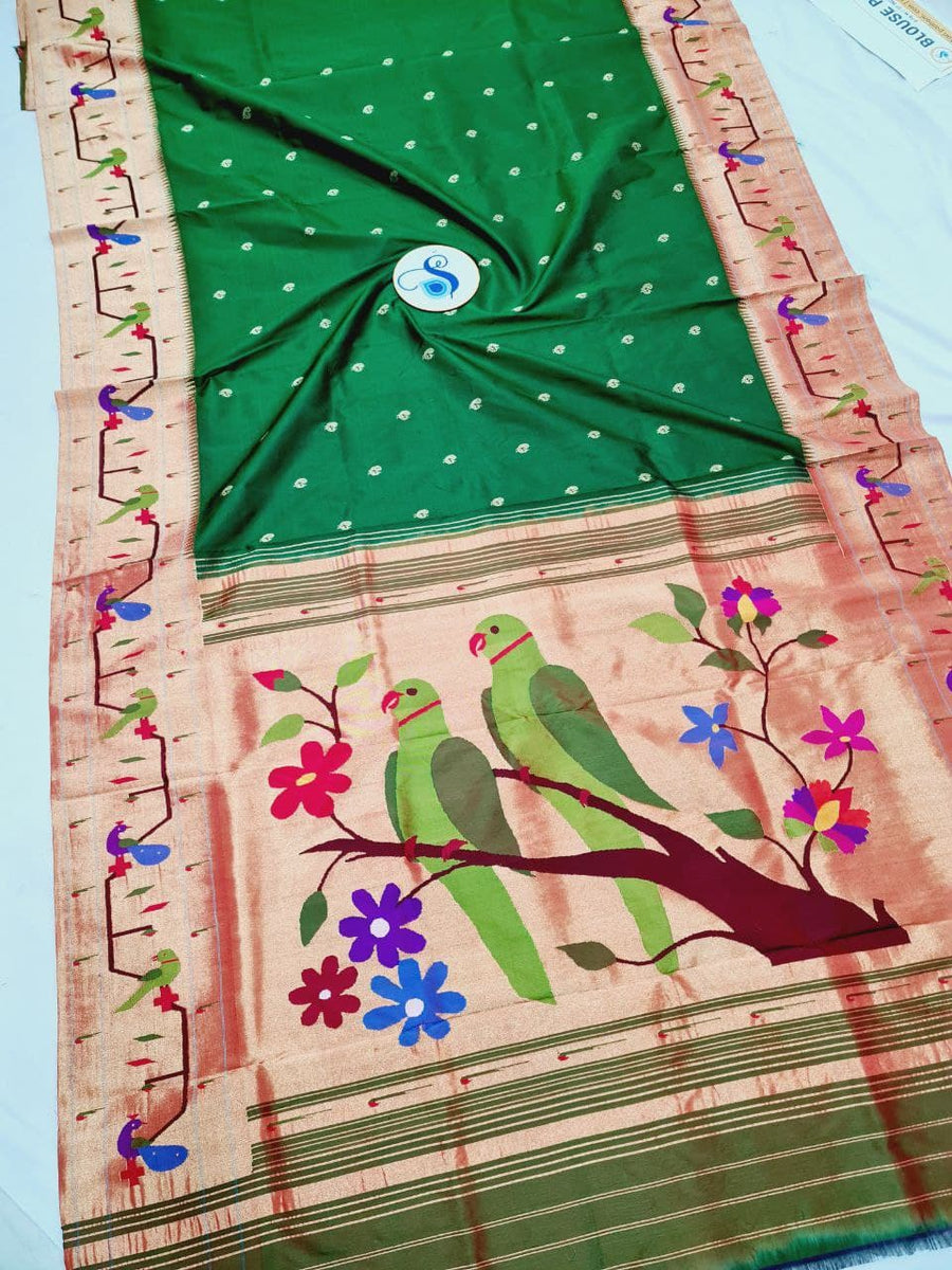 Mor Popat Brocket Pure Paithani Saree - 100 % Pure Silk & Handmade sar ...