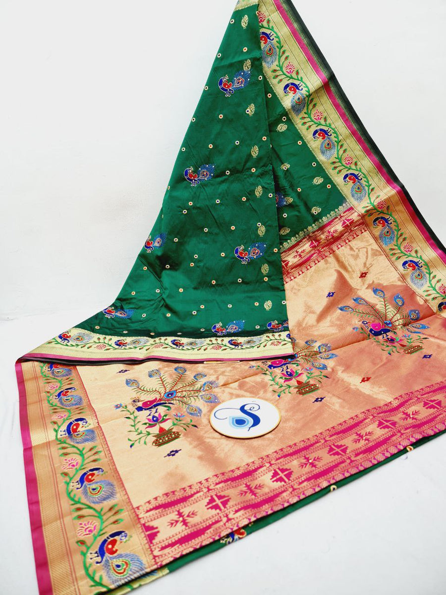 Embroidery Pallu Semi Paithani Saree- PC9 C – Shankari Paithani