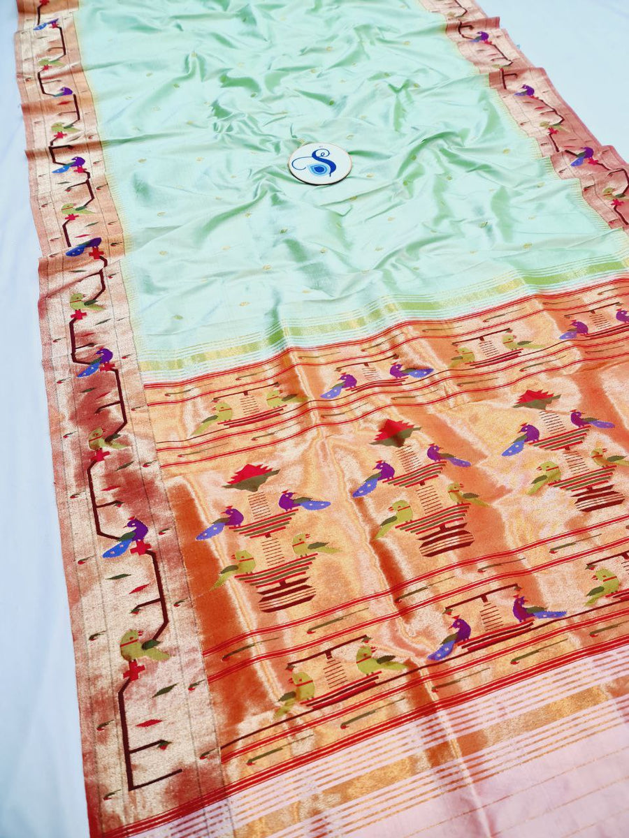 Mor Popat Brocket Pure Paithani Saree - 100 % Pure Silk & Handmade sar ...